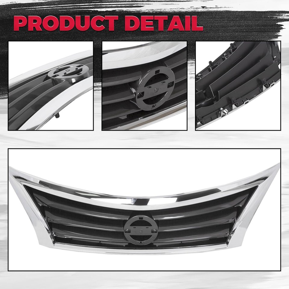 For 2013-2015 Nissan Altima Front Bumper Upper Grille Black w/ Chrome ...