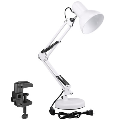 Metal Swing Arm Desk Lamp, Multi-Joint, Adjustable Arm, White Finish | eBay