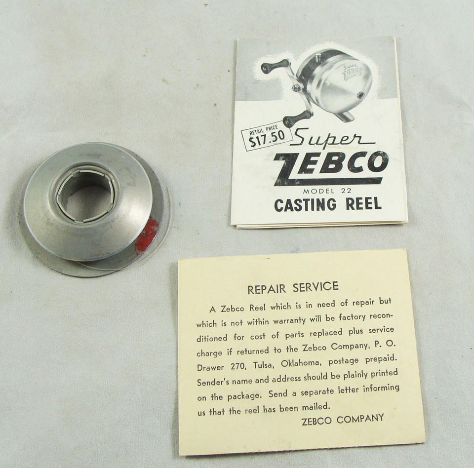Old Vintage ZEBCO SUPER Model 22 Spincast Reel + Box + Paper + Spare ...