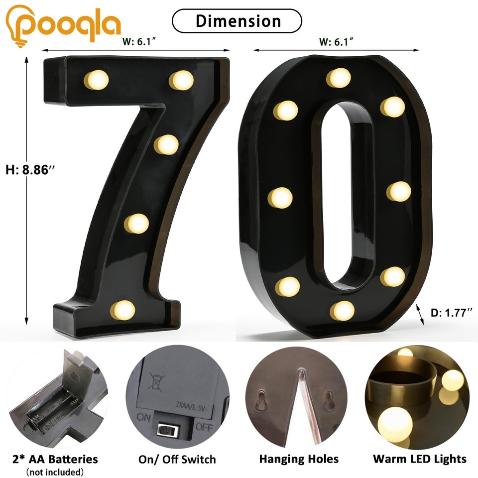 Light Up Numbers, Lighted Marquee Number Sign for 70th Birthday Party ...