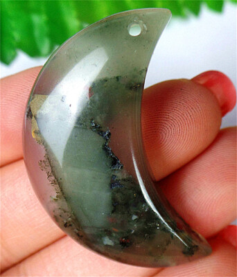 40x20x7mm Natural Gray Africa Bloodstone Reiki Moon Pendant Bead ...