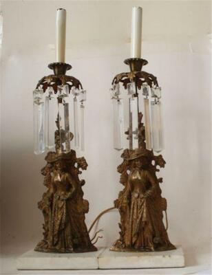 Antique Pair of Bronze Victorian Figural Candlesticks/Lamps c.1890s | eBay
