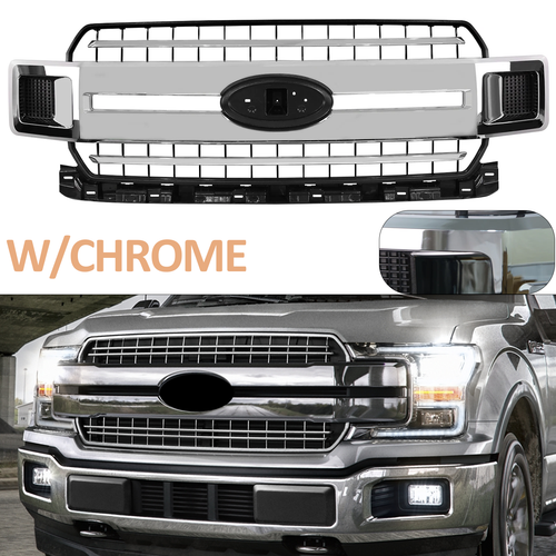 For 2018 2019 2020 Ford F-150 F150 Front Bumper Upper Grille Chrome ...