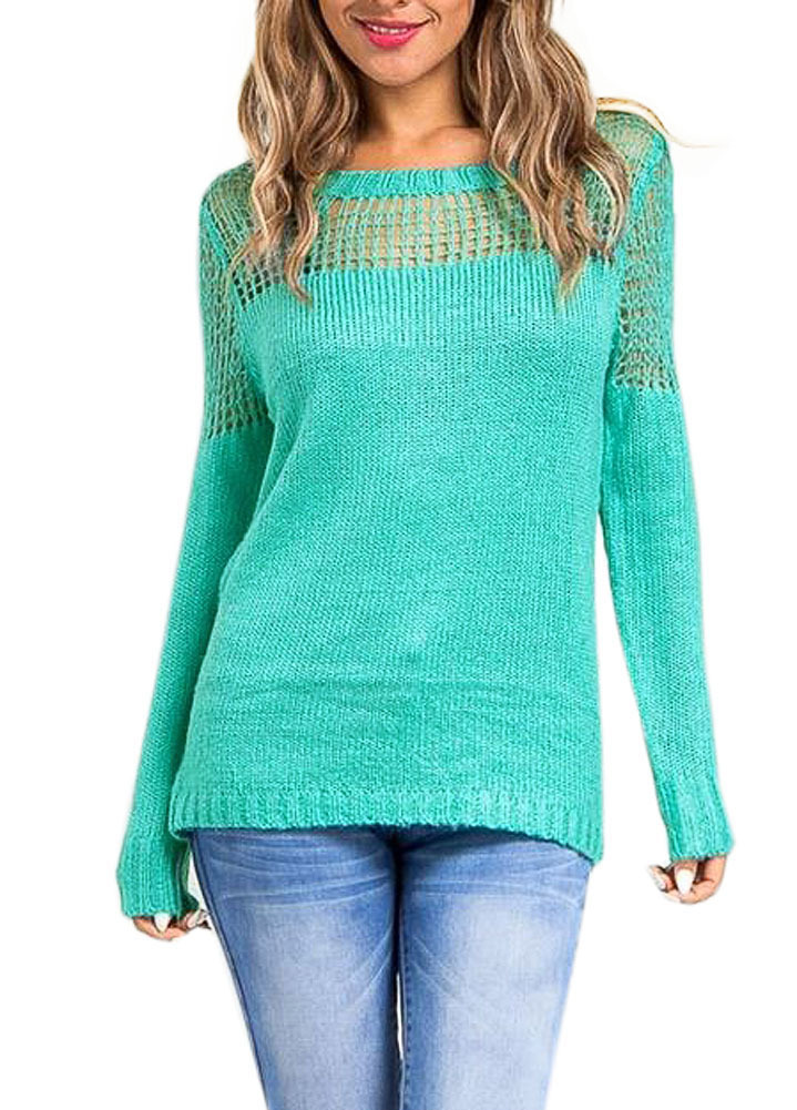 Long Sleeve Round Neck Mesh Knit Sweater Top S/M ~ M/L | eBay
