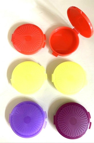 TUPPERWARE ROUND FLAT CLAMSHELL PILL KEEPER SET 6 pc COMPACT POCKET ...