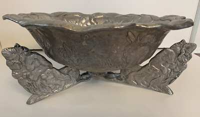 Vintage 1993 ARTHUR COURT silver EASTER rabbit Bunny 14” Serving BOWL ...