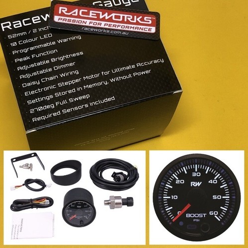 Raceworks VPR-309 Turbo boost gauge Diesel 0-60 PSi Electric 52mm 2" Black | eBay