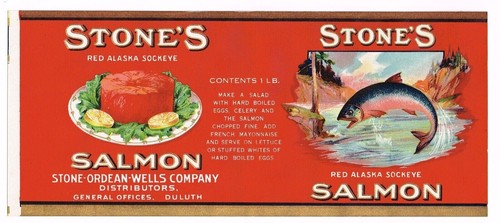 Stone's Brand Red Alaska Sockeye Salmon Deluth Retro Canned Fish Label ...
