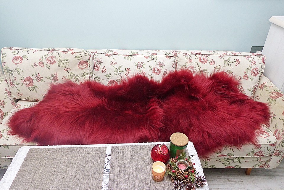 Double Pelt Sheepskin Carpet Long Wool Fur Icelandic Sofa Throw New ...