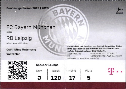 3235 Ticket Bl 2019/20 FC Bayern München - RB Leipzig, 09.02.2020 | eBay