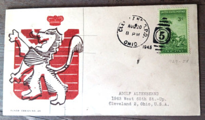 WW2 PATRIOTIC RUNGE #26 LION & ROYAL CREST CACHET CLEVELAND 1945 IWO ...