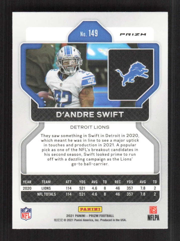 D'Andre Swift 2021 Panini Prizm Red Ice Detroit Lions #149 | eBay