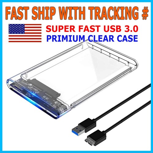 2.5" SATA USB 3.0 Clear Hard Drive Disk HDD SSD Enclosure External ...