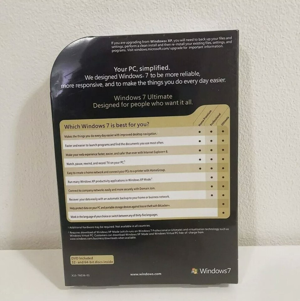 Windows 7 Ultimate 32 & 64 bit DVD with Product Key Sealed Box Packing ...