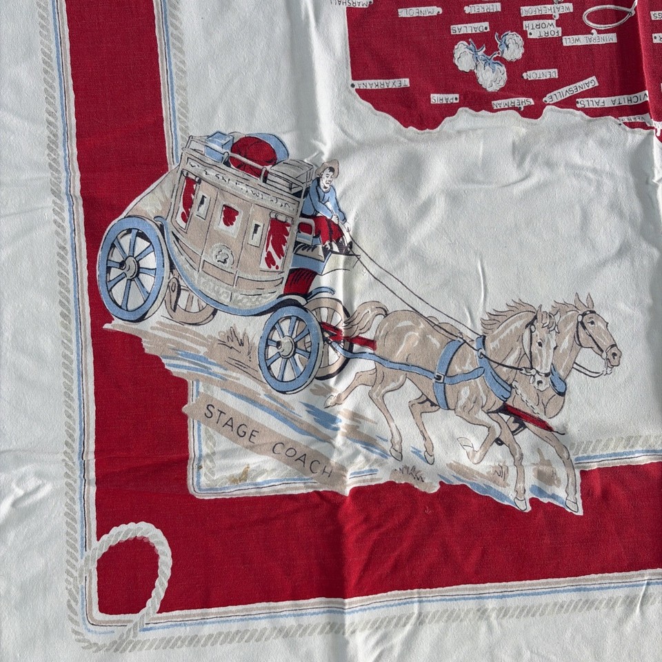 vintage Texas souvenir map tablecloth card table, 42”x50” MCM 50s Alamo ...
