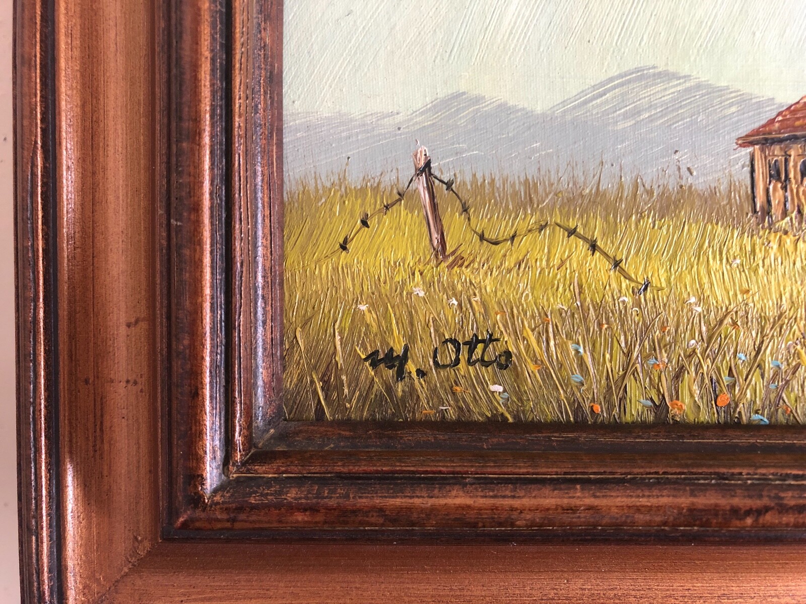 SIGNED M.Otto Barn Western MidCentury Original Small Mountain Painting ...