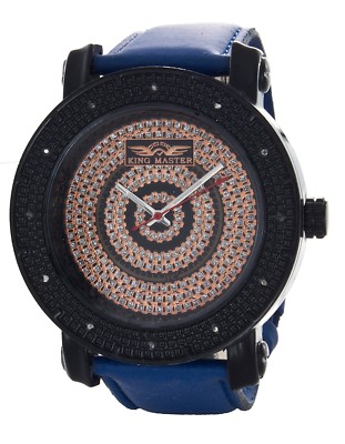King Master Men's Diamond Black Dial Blue Leather Strap Watch | eBay