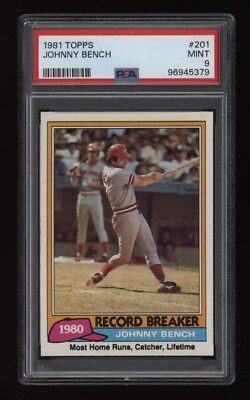 1981 Johnny Bench PSA 9 Topps Baseball Record Breaker #201 *NICE ...