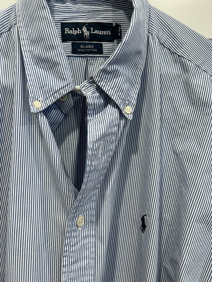 Ralph Lauren “Blaire” Shirt size L blue and white striped | eBay