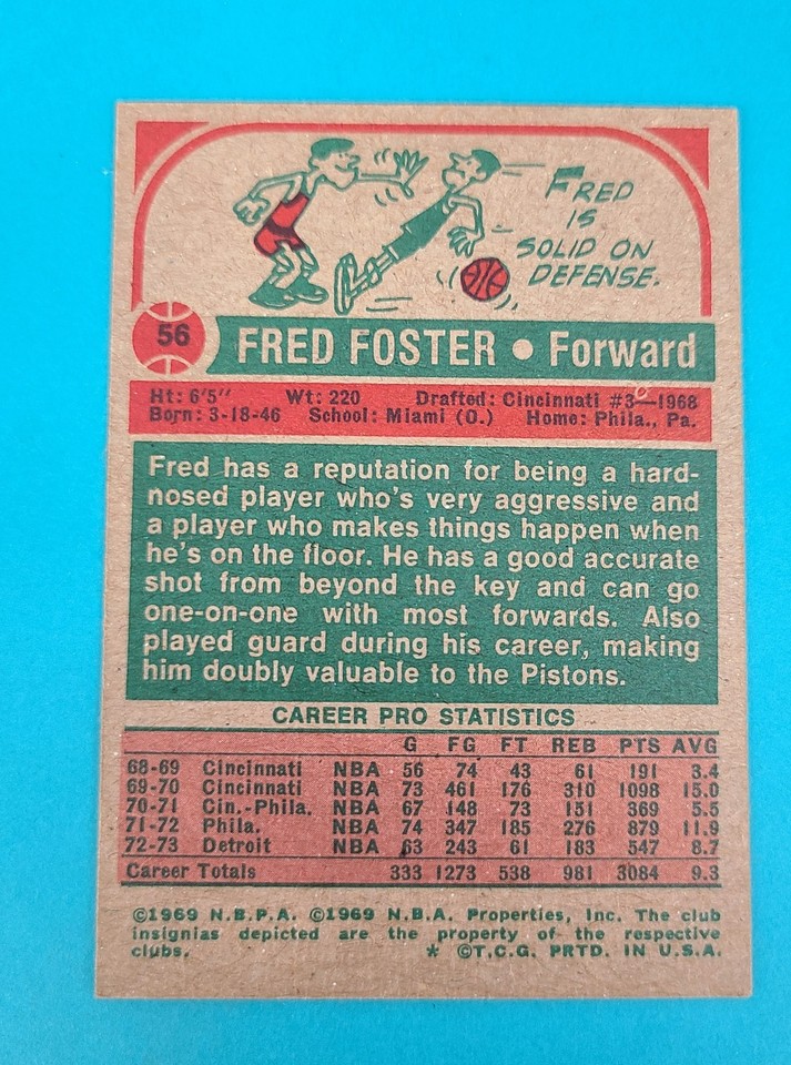 1973-74 Topps #56 Fred Foster Basketball Card Buy 10+ 50% Off W1 | eBay