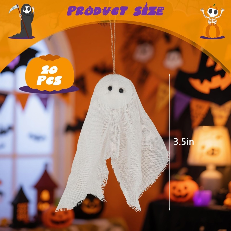 20 Pcs 3.5 Inch Small Hanging Ghosts Tree Ornaments, Halloween Ghost ...