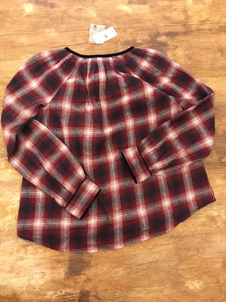 William Rast Plaid Maroon Tie Neck Ls Rhubard Sky Combo S | eBay