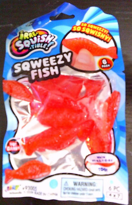 NEW 6 pack Irre-squish-tible sqweezy red fish stretchy fidget toys NOT ...