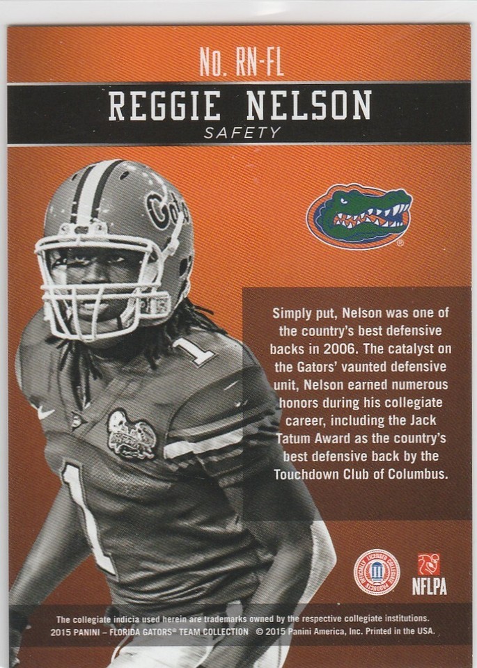 REGGIE NELSON 2015 FLORIDA COLLEGIATE HONORS SILVER PARALLEL SERIAL #'D ...