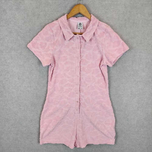 Afends Jumpsuit Romper Womens Size XL 14 Pink Terry Towelling Short ...