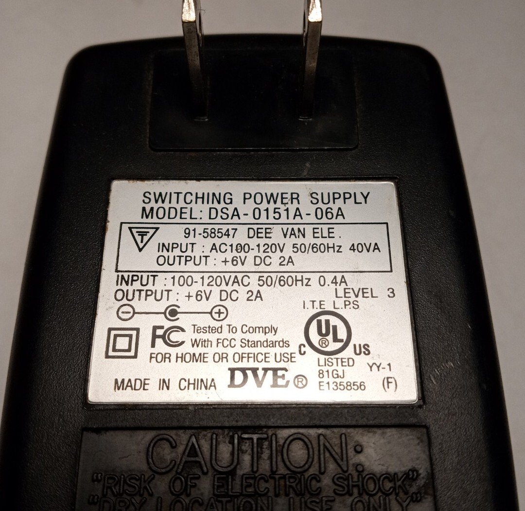 DVE AC Switching Power Supply Dsa-0151a-06a 6v DC 2a for sale online | eBay
