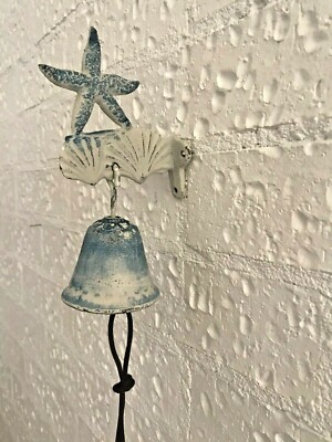 Rustic Cast Iron Coastal Bohemian Beach Doorbell Blue Shell Starfish ...