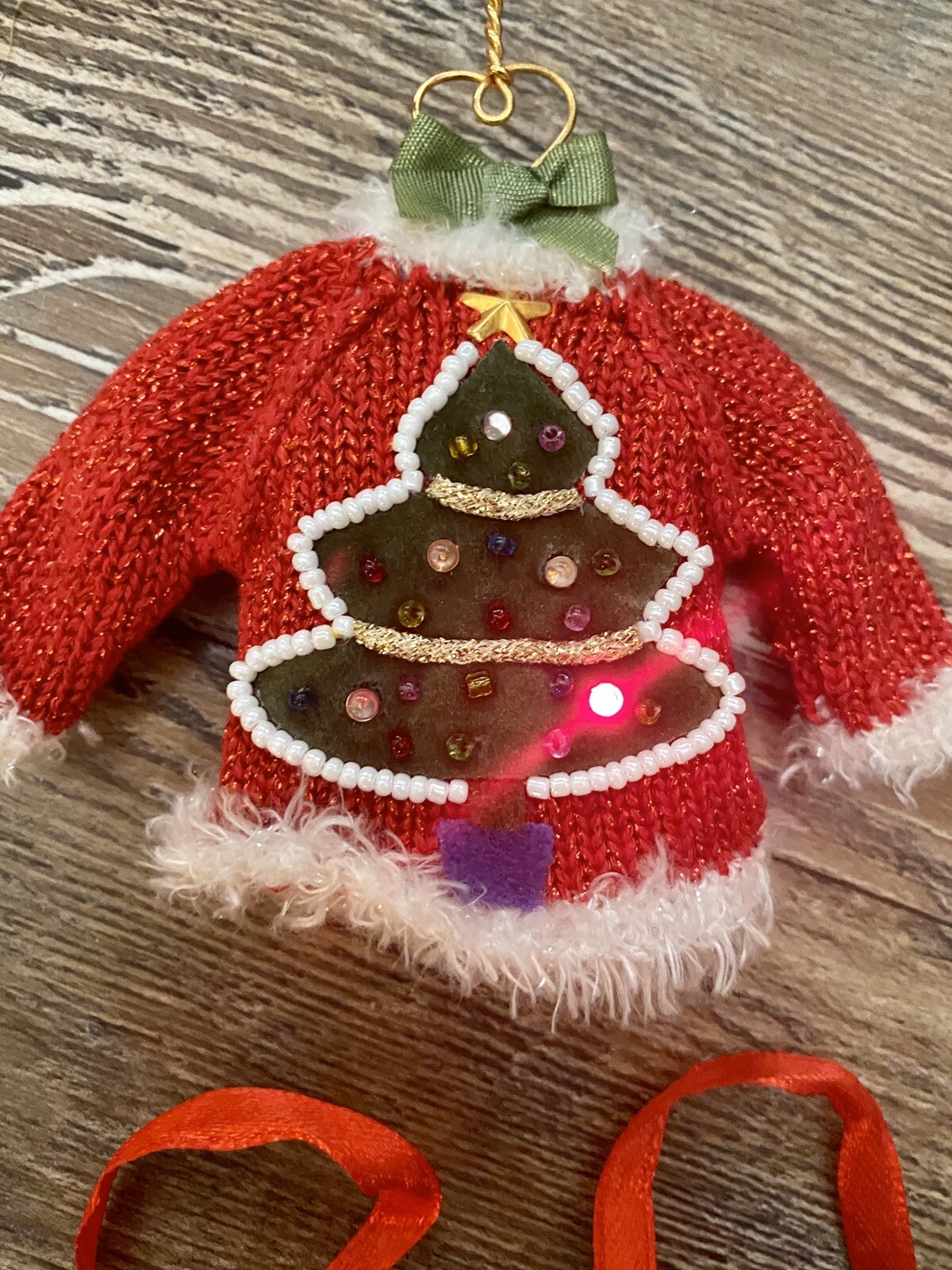 Vintage Hallmark Ugly Christmas Sweater Lighted Ornament Plus 2 Reverse ...