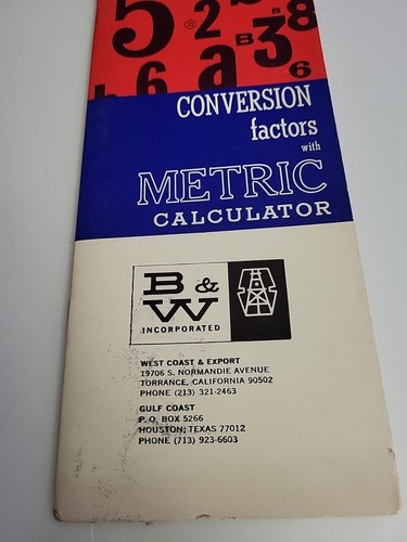 B&W Inc. Conversion Factors With Metric Calculator | eBay