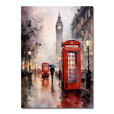 Iconic Red Telephone Box London Watercolour Painting Wall Art Poster ...