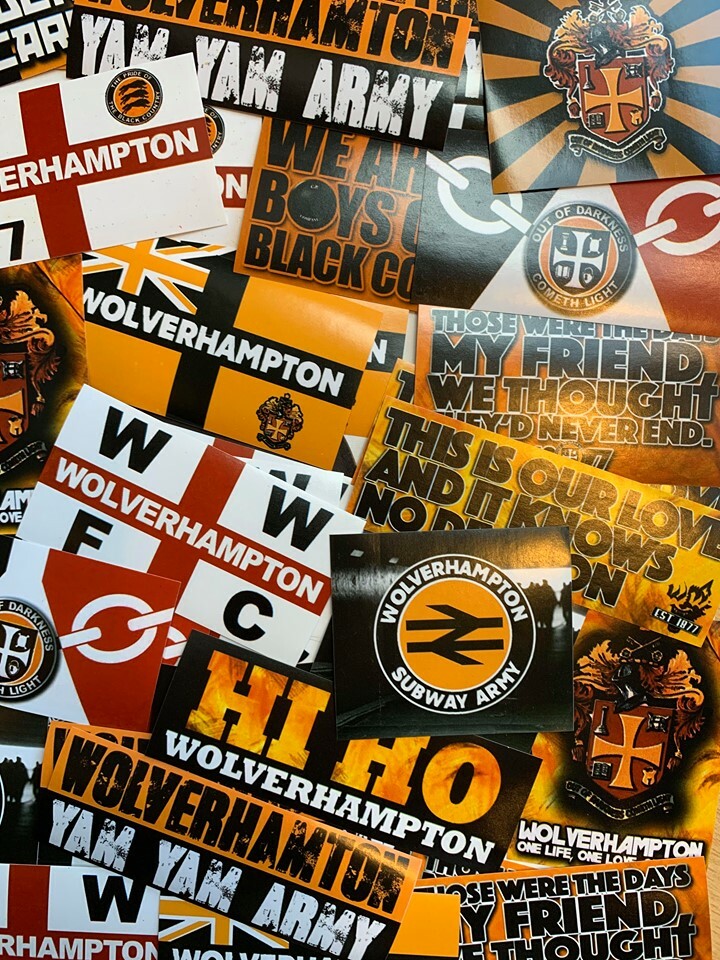 100 x Wolves Stickers inspired by Molineux Shirt Scarf Badge Flag Cap ...