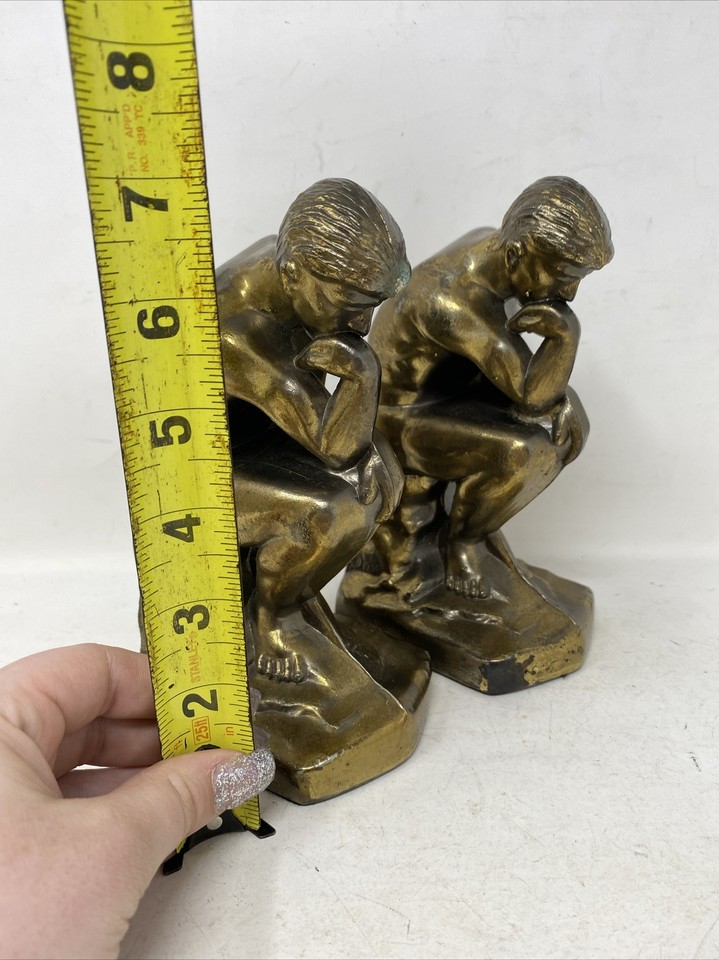Vintage 1928 Statue THE THINKER Thinking Man Metal Brass Bronze Finish ...