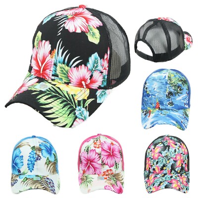 Hawaiian Baseball Cap Mesh Trucker Floral Hat Fashion Snapback Tropical ...