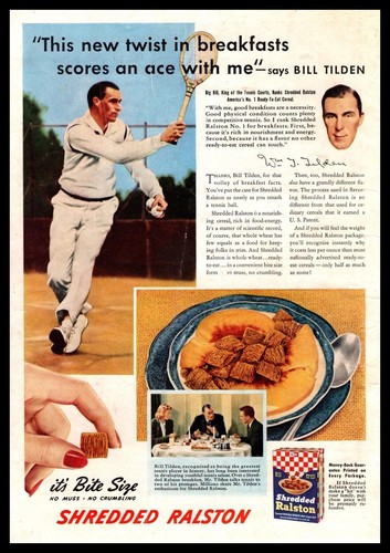 1941 Bill Tilden Tennis Champ Shredded Ralston Breakfast Cereal Vintage ...