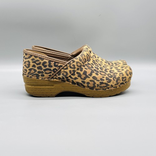 Dansko Shoes Womens 7.5 Brown Suede Leopard Print Clogs Slip On Comfort ...