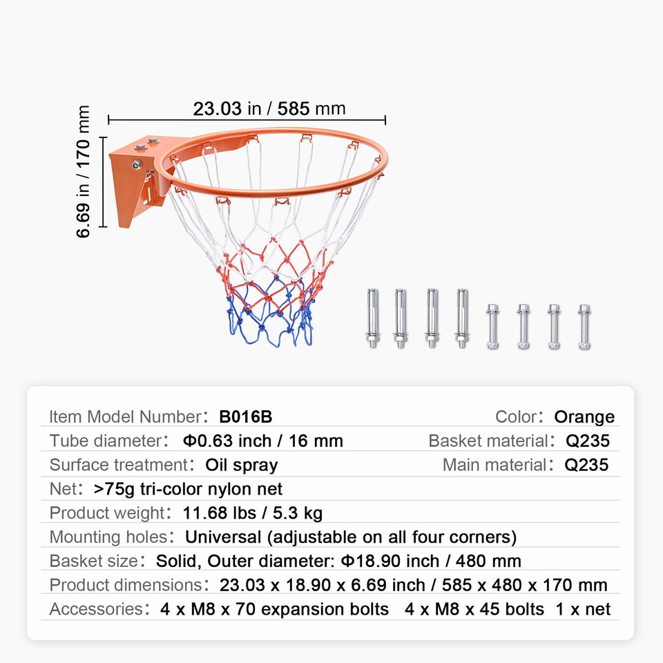 Uimoso Basketball Rim Replacement Outdoor Heavy Duty Hanging Flex Hoop ...