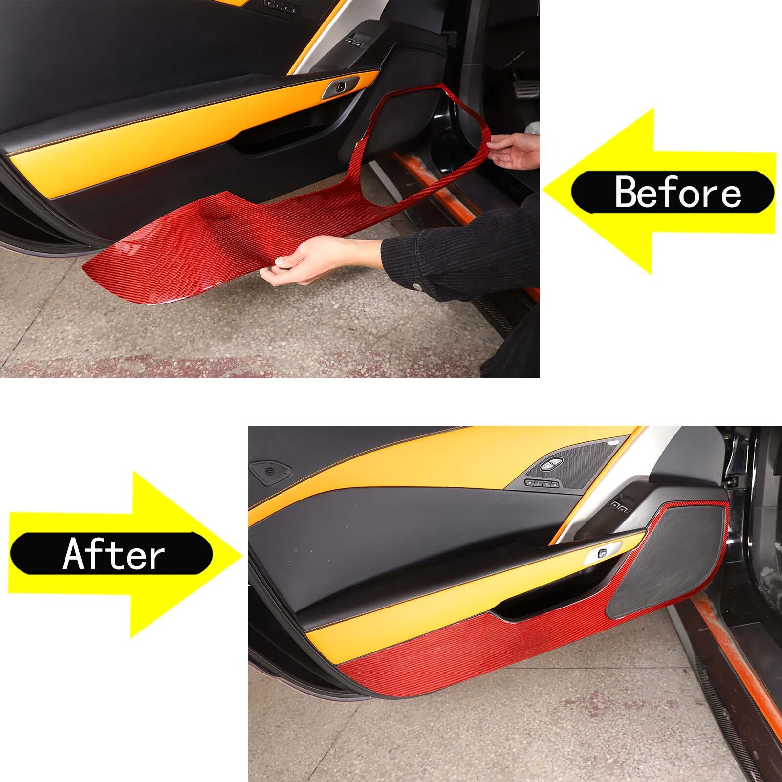 Red Carbon Car Door Panel Anti-kick Trim All-inclusive For Corvette C7 ...