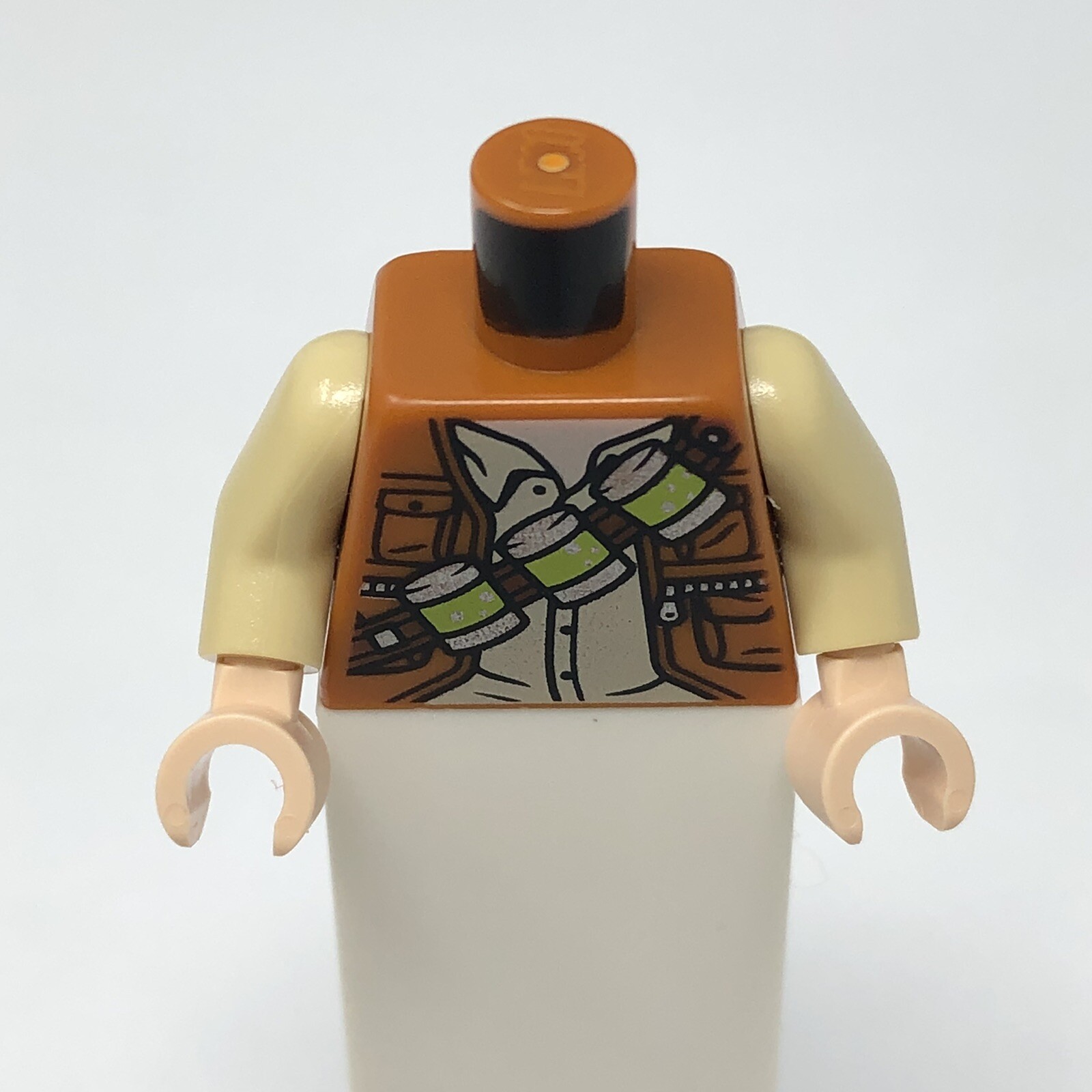 LEGO Minifigure Torso Jacket Over Tan Shirt Brown Bandolier Silver Lime ...