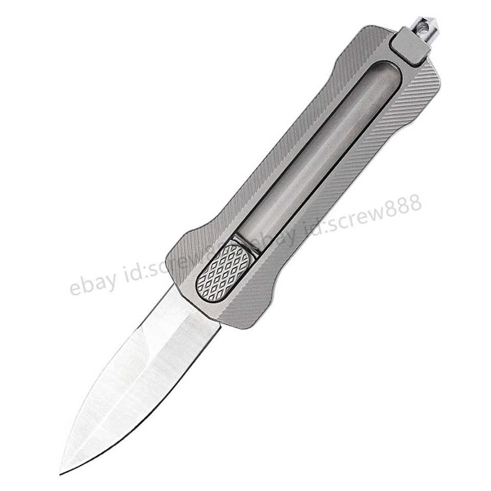 Titanium Slide Lock Manual Open EDC Knife w/ D2 Spear Point Blade&Glass ...
