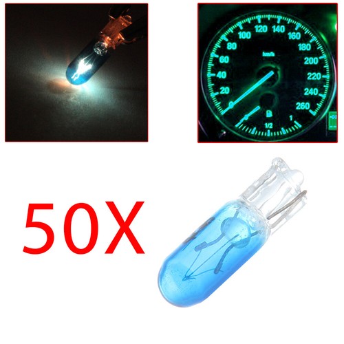 50x Blue Halogen Mini-Wedge Bulb Instrument Cluster Dashboard Lights T5 ...