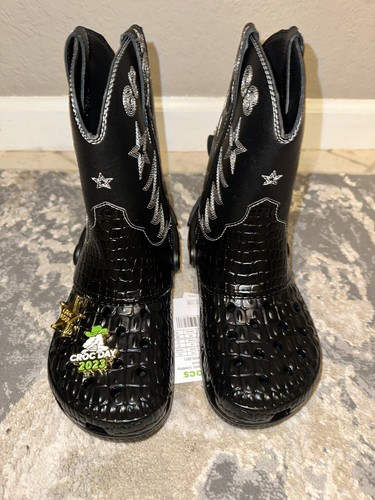 🤠NEW Crocs Classic Cowboy Boot Black Clogs Size Mens 4 Womens 6 NO BOX ...