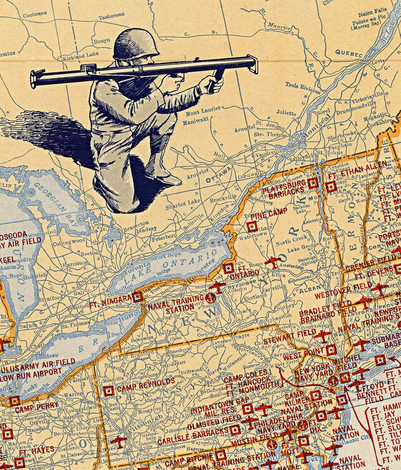 World War II Map of United States Military Posts Pictorial WWII Wall ...