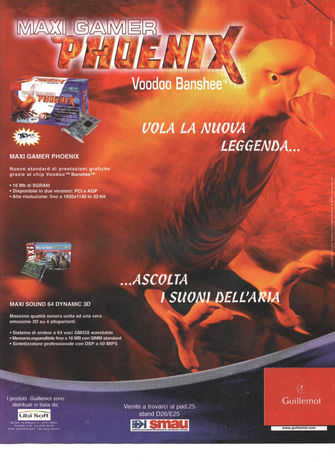 Guillemot PHOENIX 3DFX Voodoo Banshee Advertising rare Italian poster ...