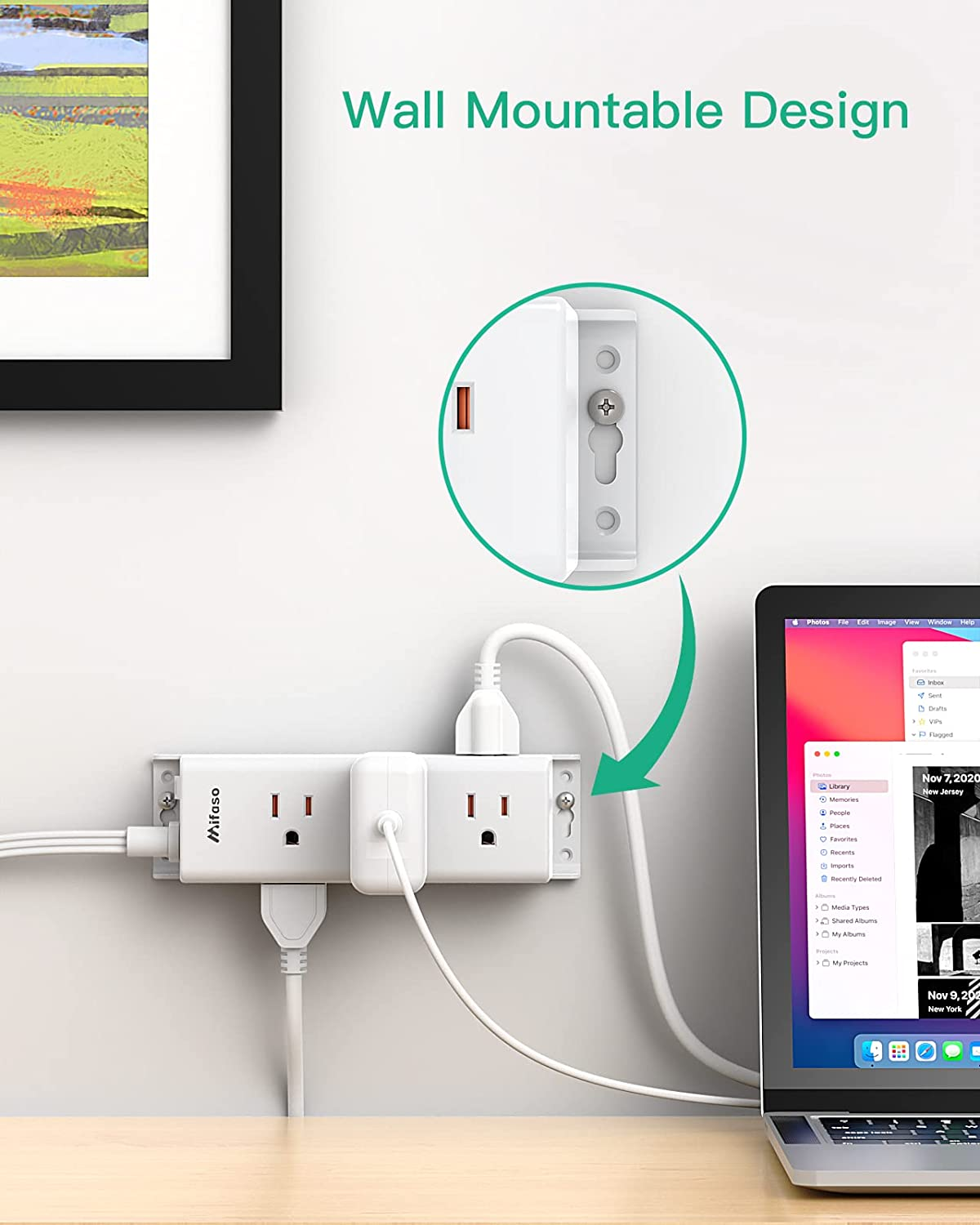 Surge Protector Power Strip - 9 Widely Spaced Multi Outlets, Wall Mount ...