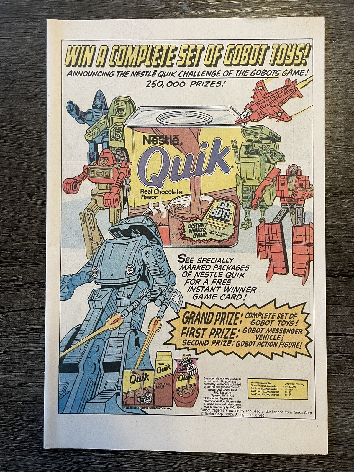 1985 GOBOTS Nestle Quik AD PROMO ART Comic Book AD | eBay