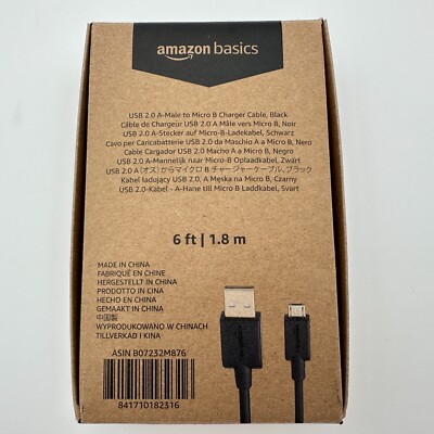 Amazon Basics 6 ft USB 2.0 A-Male to Micro B Charger Cable - Black ...